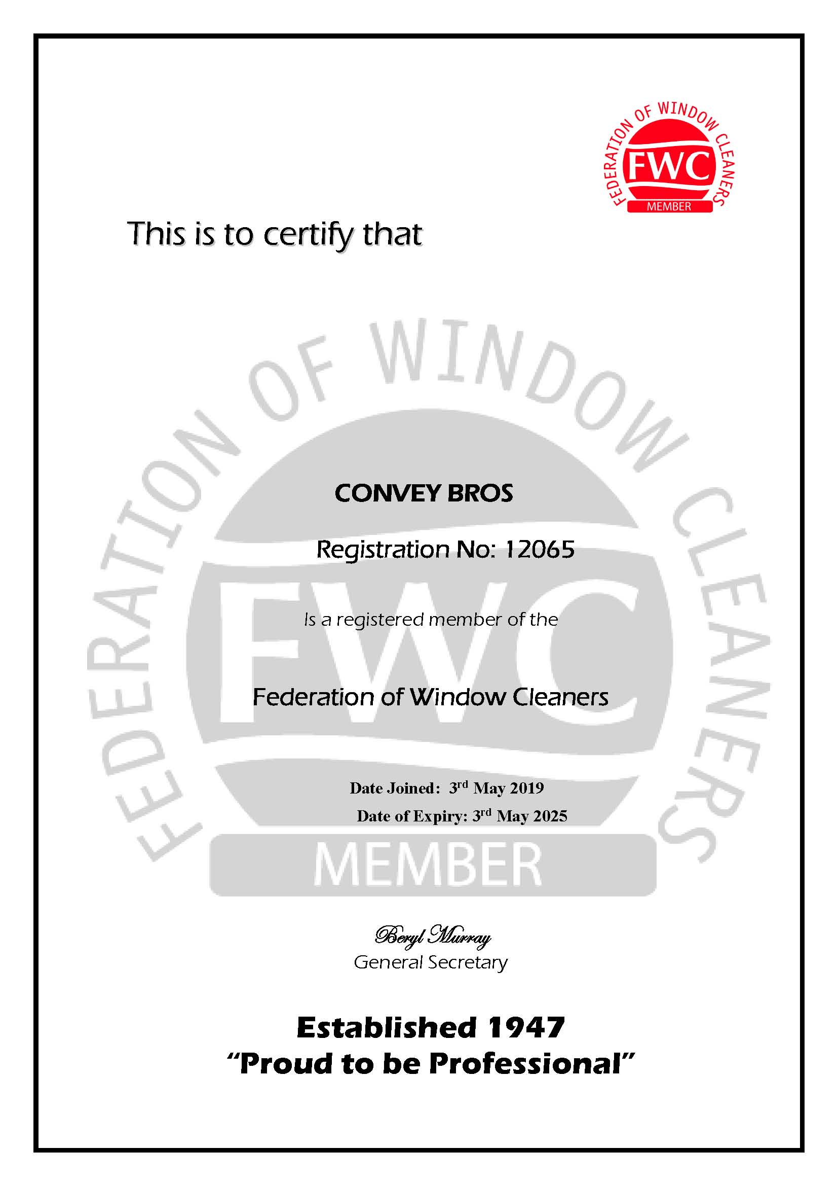 a. Federation of Window Cleaners 2025 - Convey Bros Ltd